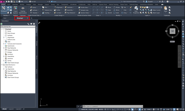 Civil 3D interface and functionality