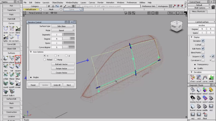 Create automotive side glass with Alias Surface or Alias AutoStudio