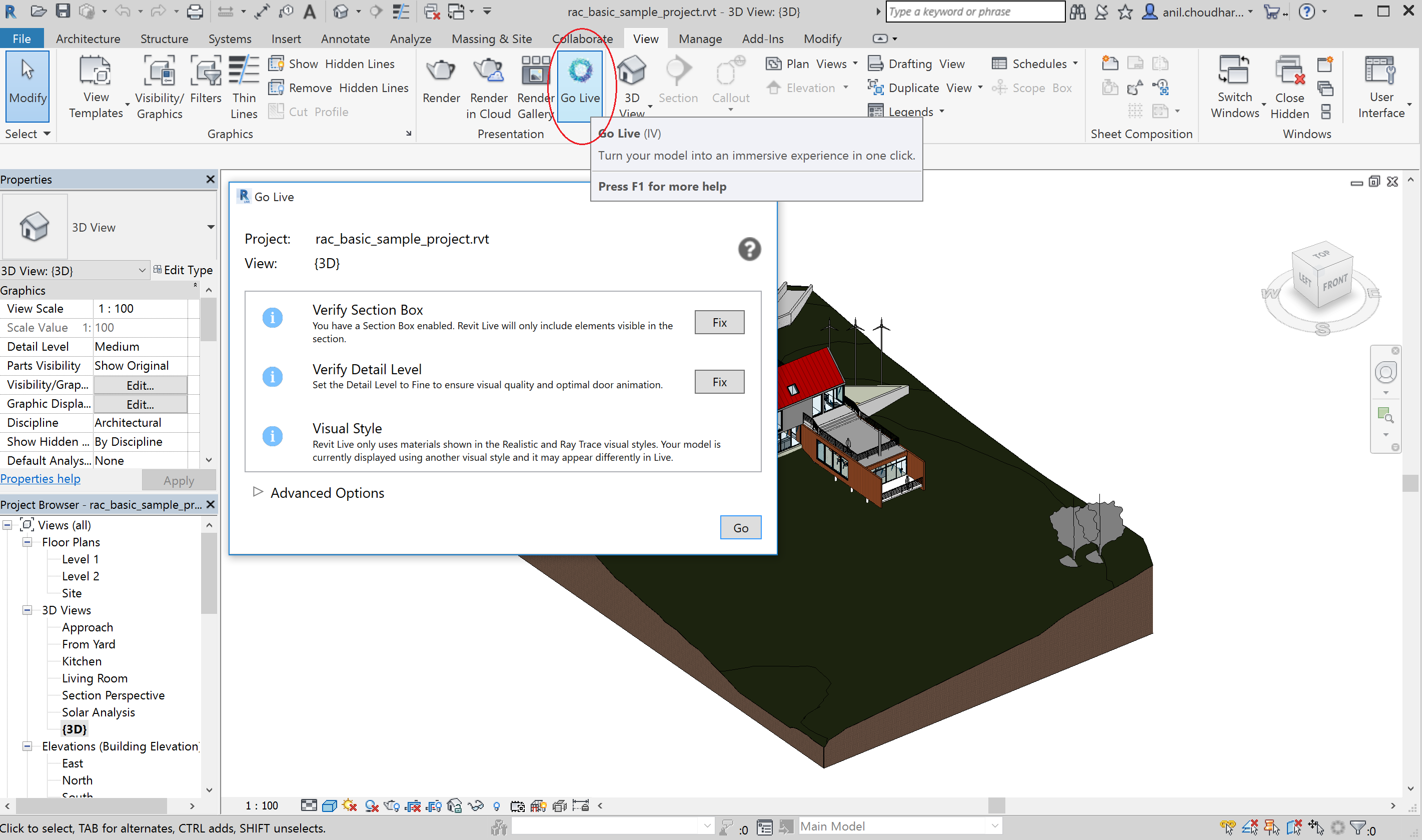 Sending a Revit project to Revit Live