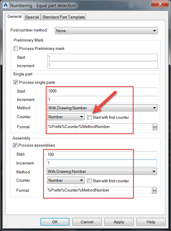 Advance Steel - Part A Creation - Drawing numbers as part / assembly ...